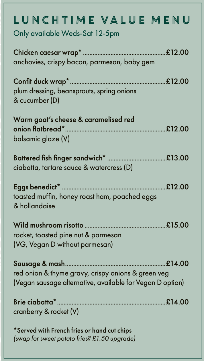 LUNCHTIME VALUE MENU - The Dial